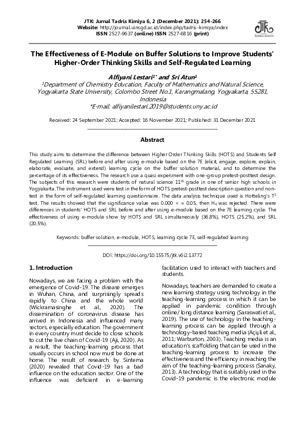 (PDF) The Effectiveness of E-Module on Buffer Solutions to Improve Students' Higher-Order ...