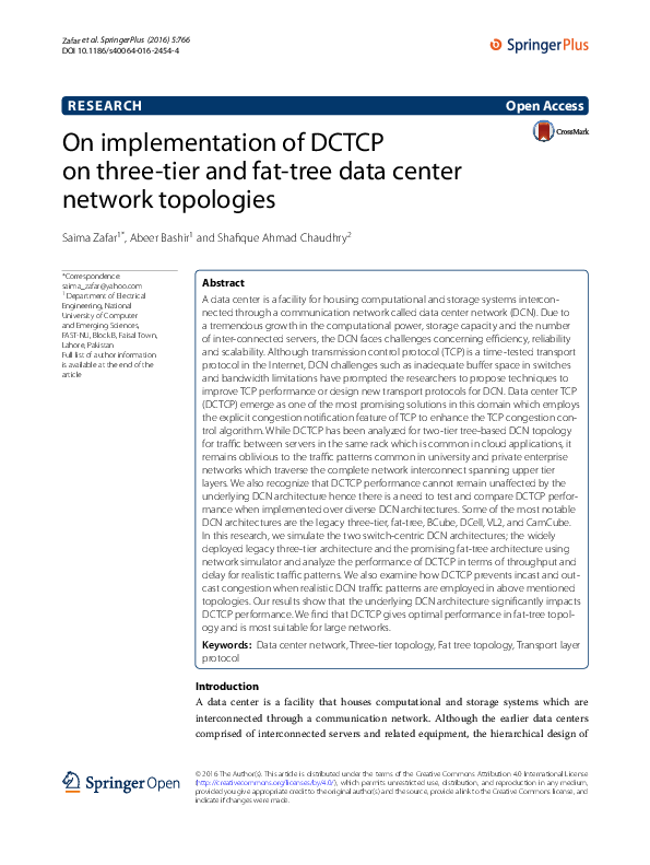 (PDF) On implementation of DCTCP on three-tier and fat-tree data center network topologies