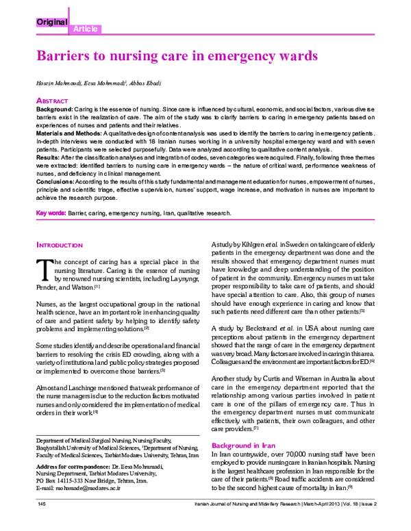 (PDF) Barriers to nursing care in emergency wards