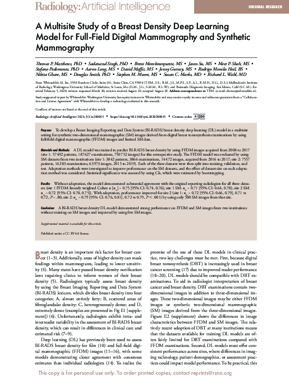(PDF) Deep Learning for Breast Density in Mammography (PDF) Deep Learning for Breast Density in Mammography