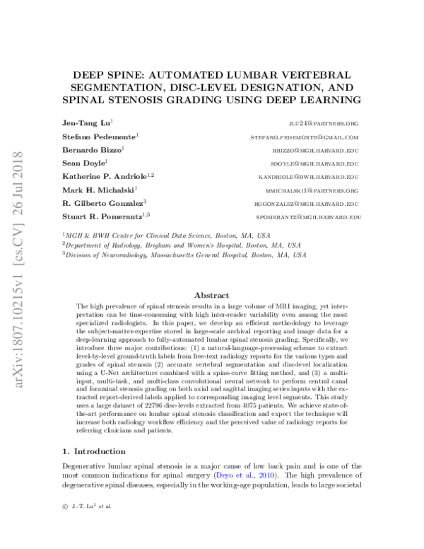 (PDF) DeepSPINE: Automated Lumbar Vertebral Segmentation, Disc-level Designation, and Spinal ...