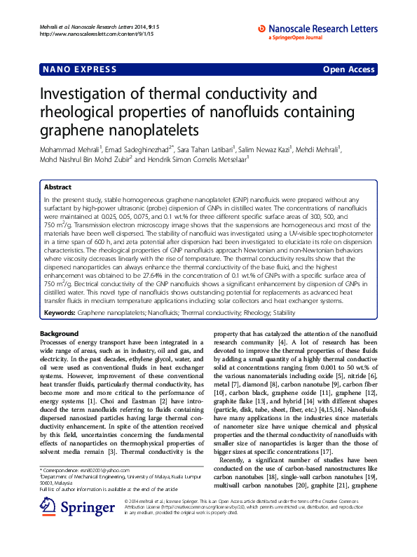 (PDF) Investigation of thermal conductivity and rheological properties of nanofluids containing ...