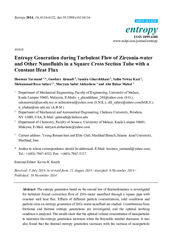(PDF) Entropy Generation in Turbulent Nanofluid Flow