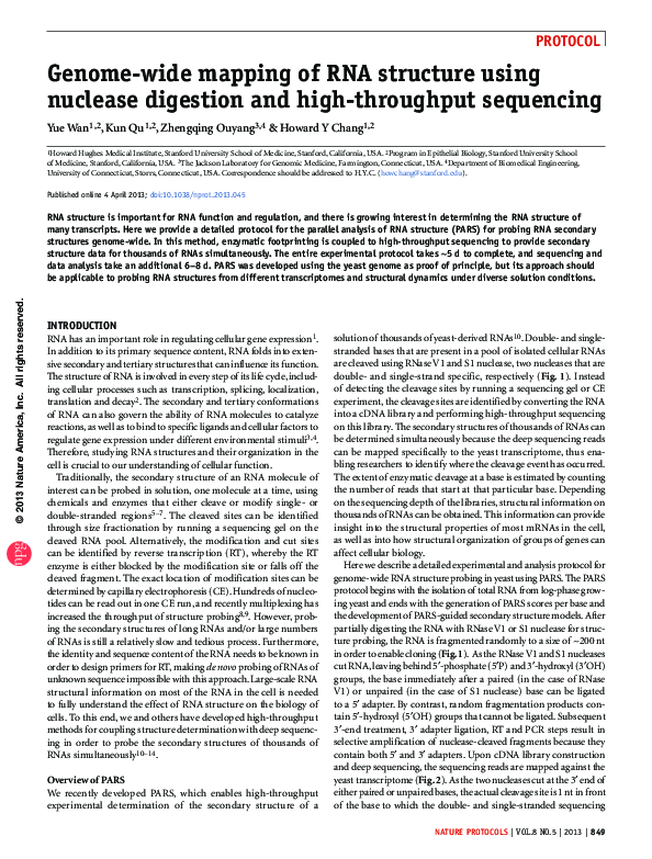 (PDF) Genome-wide mapping of RNA structure using nuclease digestion and high-throughput sequencing