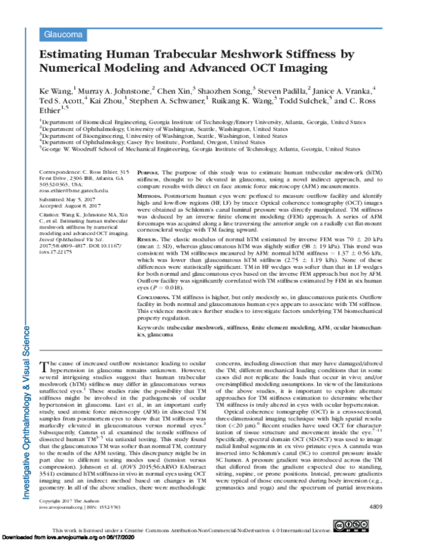 (PDF) Estimating Human Trabecular Meshwork Stiffness by Numerical ...