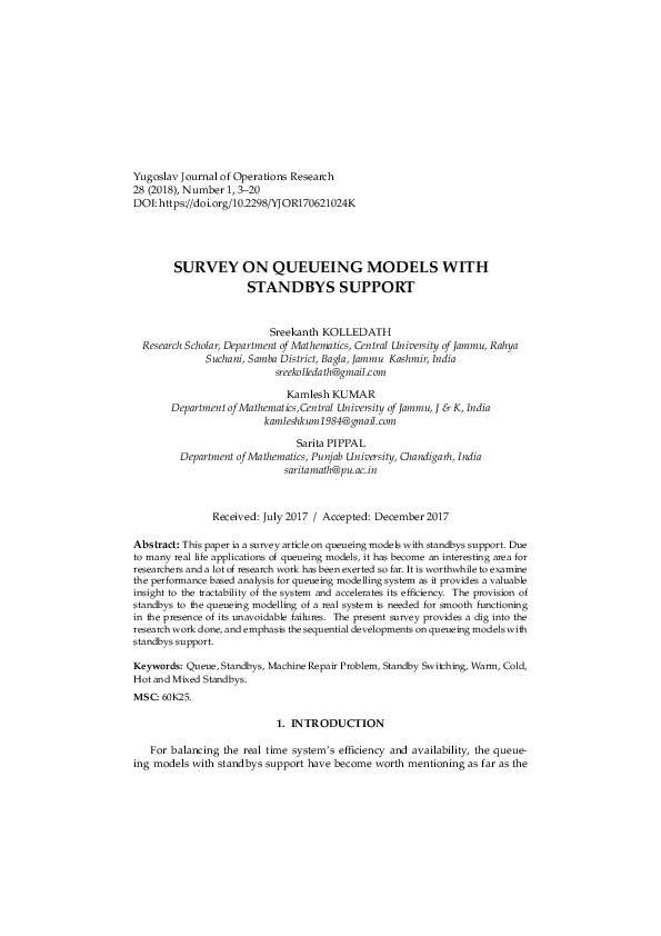 (PDF) Survey on queueing models with standbys support