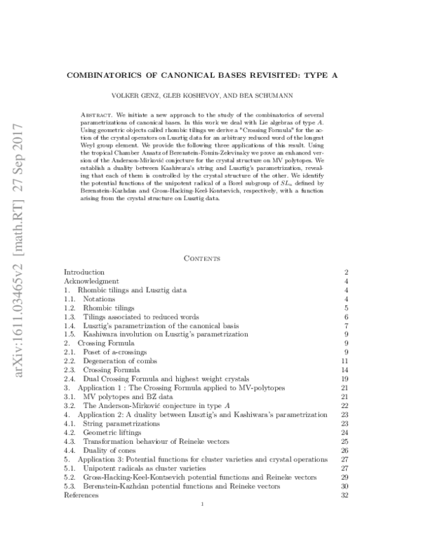(PDF) Combinatorics of canonical bases revisited: type A