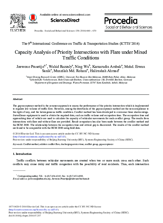(PDF) Capacity Analysis of Priority Intersections with Flare under ...