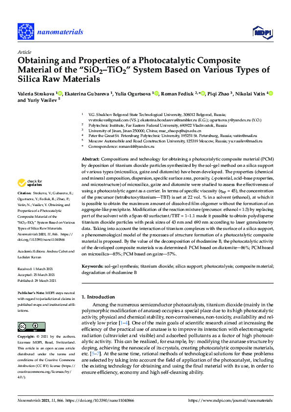 (PDF) Obtaining and Properties of a Photocatalytic Composite Material of the “SiO2–TiO2” System ...