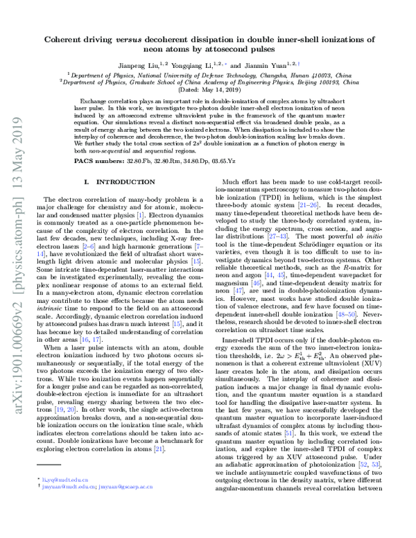 (PDF) Coherent driving versus decoherent dissipation in the double inner-shell ionization of ...