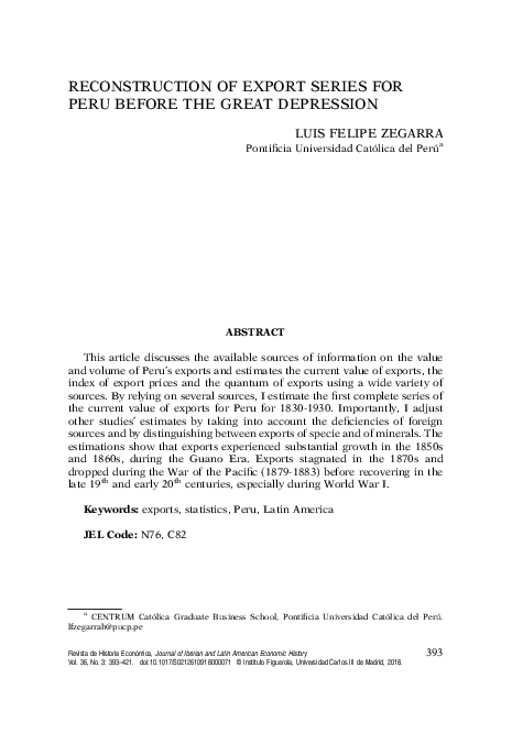 (PDF) Reconstruction of Export Series for Peru Before the Great Depression