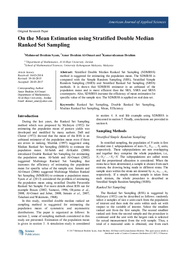 (PDF) On the Mean Estimation using Stratified Double Median Ranked Set ...