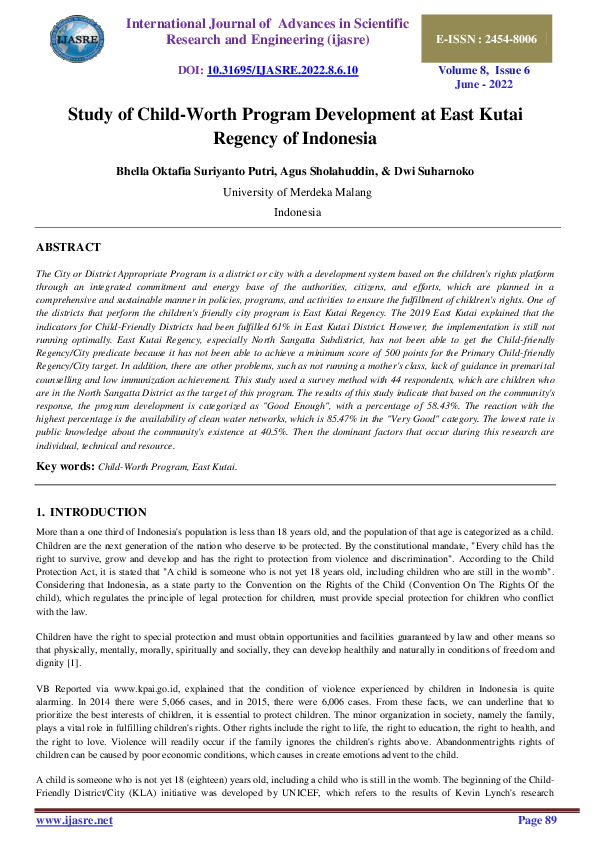 (PDF) Study of Child-Worth Program Development at East Kutai Regency of ...