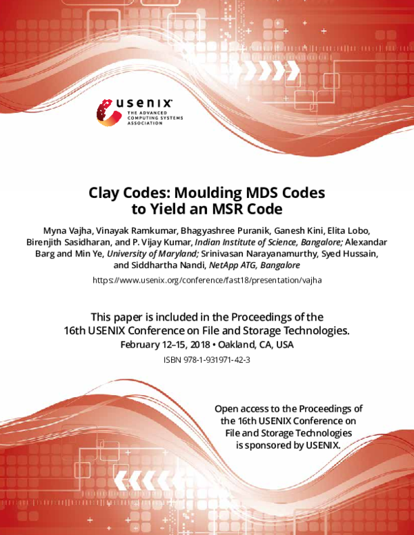 Pdf Clay Codes Moulding Mds Codes To Yield An Msr Code