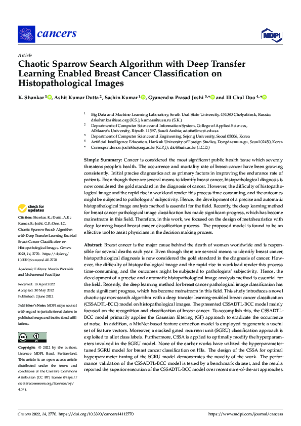 Pdf Chaotic Sparrow Search Algorithm With Deep Transfer Learning Enabled Breast Cancer 