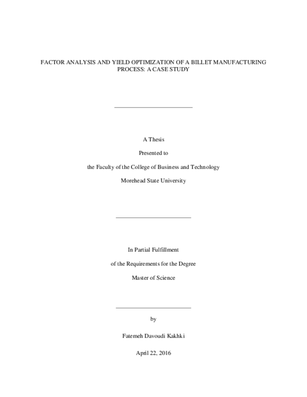 (PDF) Factor Analysis and Yield Optimization of a Billet Manufacturing Process: A Case Study