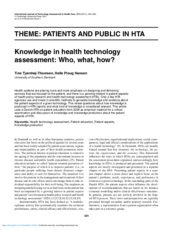 (PDF) Knowledge in health technology assessment: Who, what, how?