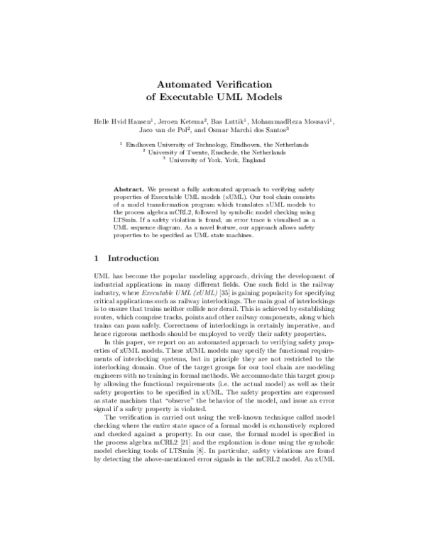 Pdf Automated Verification Of Executable Uml Models Helle Krogh Hansen 
