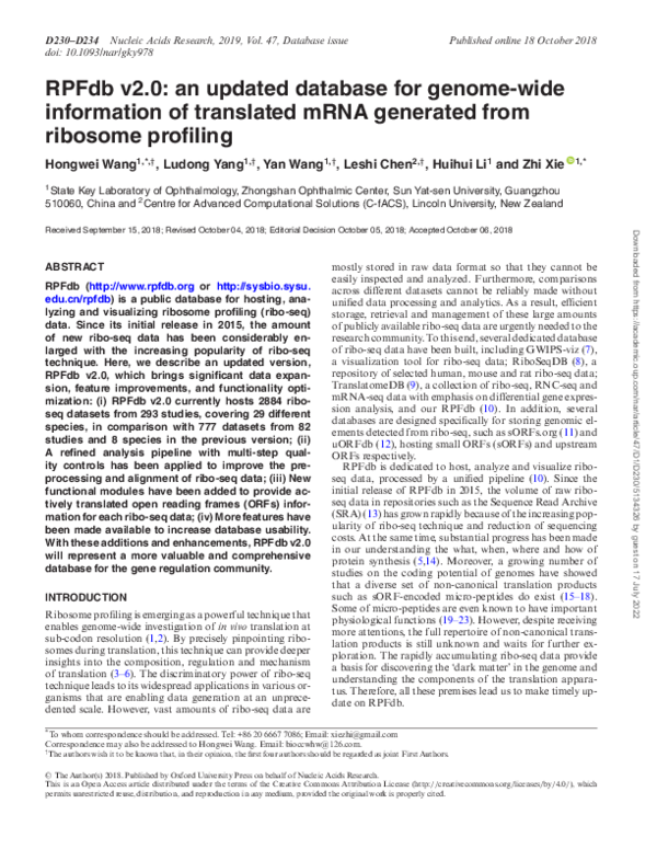 (PDF) RPFdb v2.0: an updated database for genome-wide information of ...
