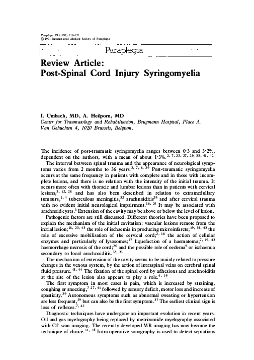 (PDF) Post-spinal cord injury syringomyelia
