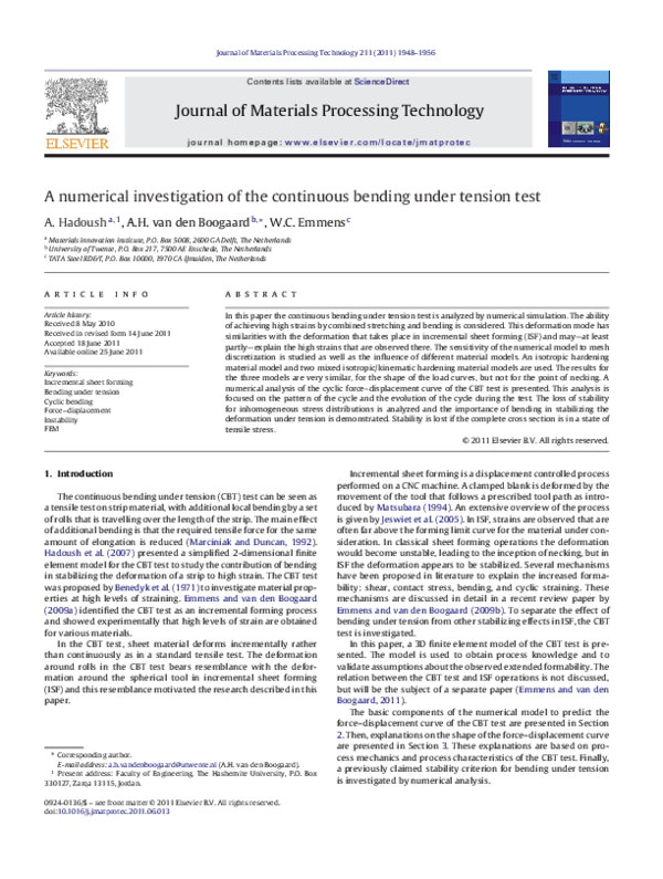 (PDF) A numerical investigation of the continuous bending under tension ...