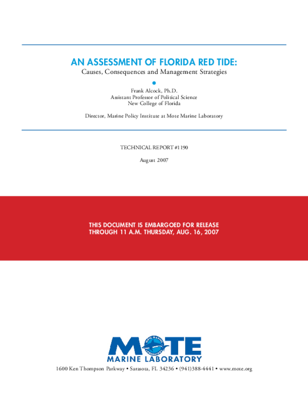 (PDF) An assessment of Florida red tide: Causes, consequences and ...