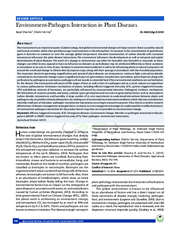 (PDF) Environment-Pathogen Interaction in Plant Diseases