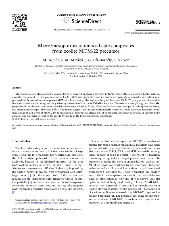 (PDF) Micro/mesoporous aluminosilicate composites from zeolite MCM-22 ...