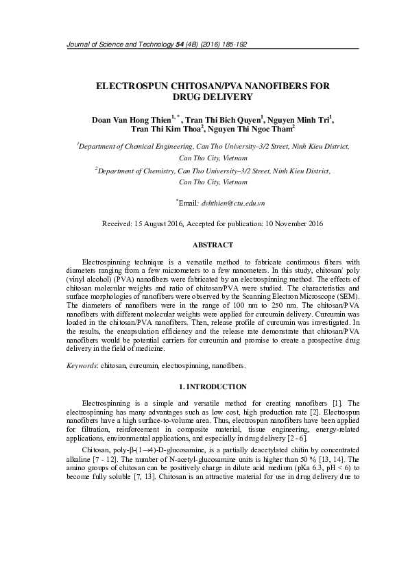 (PDF) Electrospun Chitosan/Pva Nanofibers for Drug Delivery