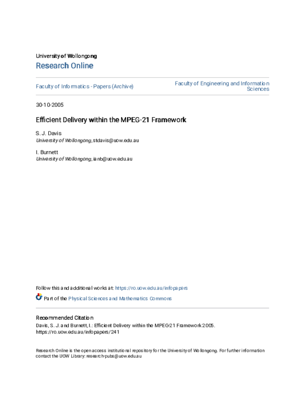 (PDF) Efficient Delivery within the MPEG-21 Framework | Ian Burnett - Academia.edu