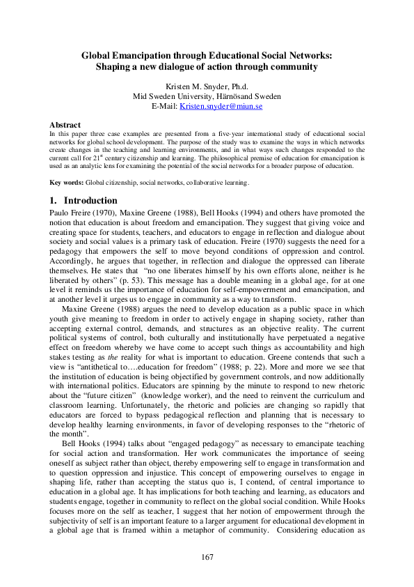 (PDF) Global emancipation through educational social networks : Shaping ...