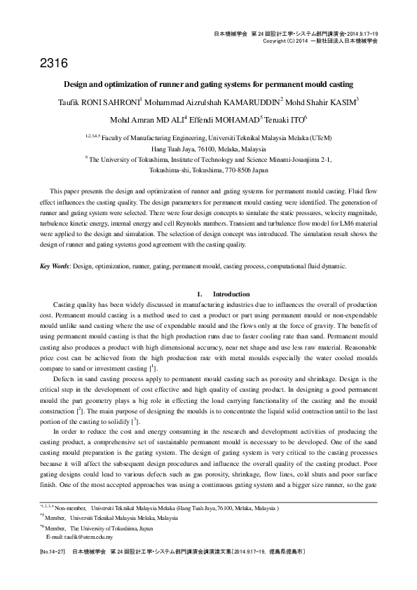 (PDF) Design and optimization of runner and gating systems for ...
