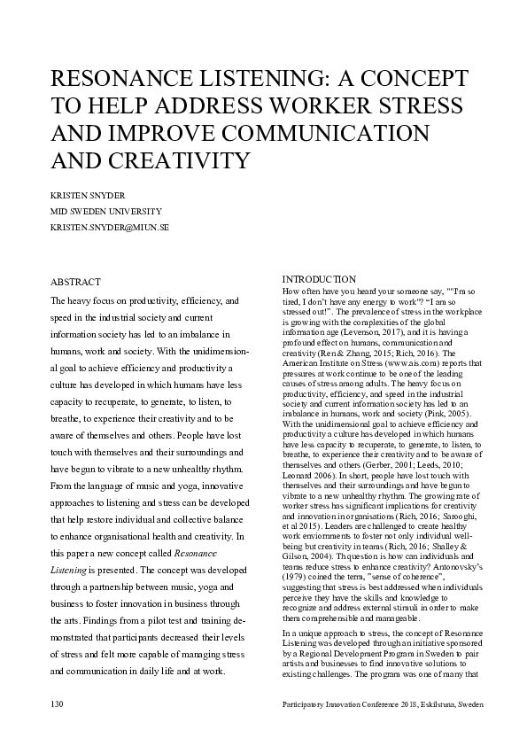 (PDF) Resonance listening: A concept to help address worker stress and ...