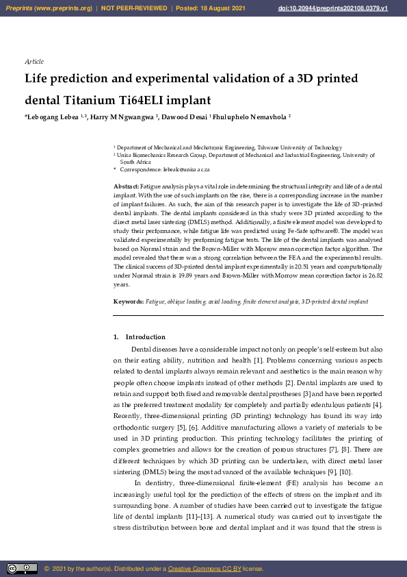 (PDF) Life Prediction and Experimental Validation of a 3d Printed ...