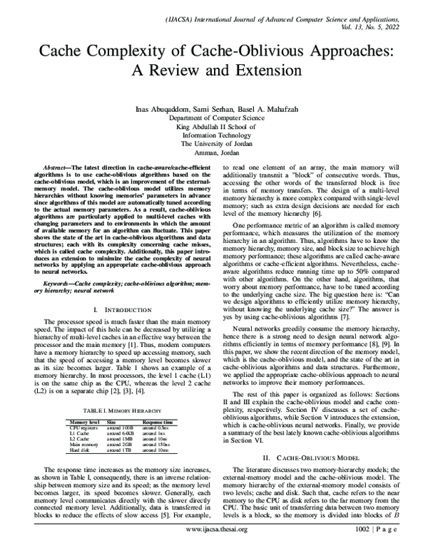 (PDF) Cache Complexity of Cache-Oblivious Approaches: A Review and Extension | Inas Abuqaddom ...