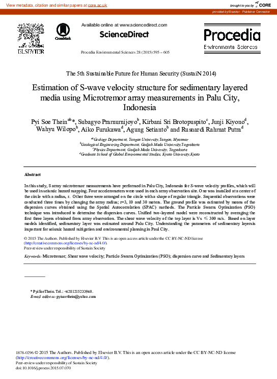 (PDF) Estimation of S-wave Velocity Structure for Sedimentary Layered Media Using Microtremor ...