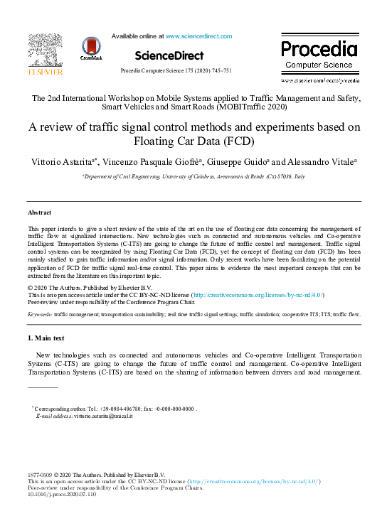 (PDF) A review of traffic signal control methods and experiments based on Floating Car Data (FCD)
