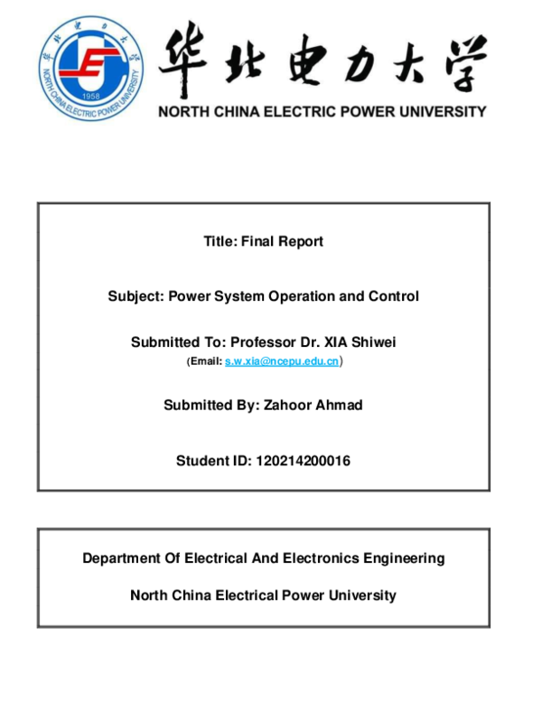 (PDF) Final Report Power System Operation and Control (Submitted To ...
