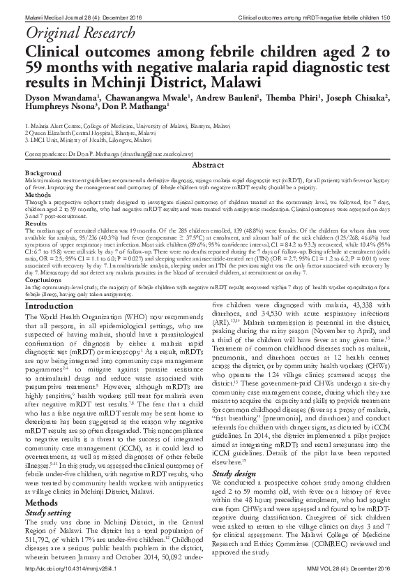 (PDF) Clinical outcomes among febrile children aged 2 to 59 months with ...