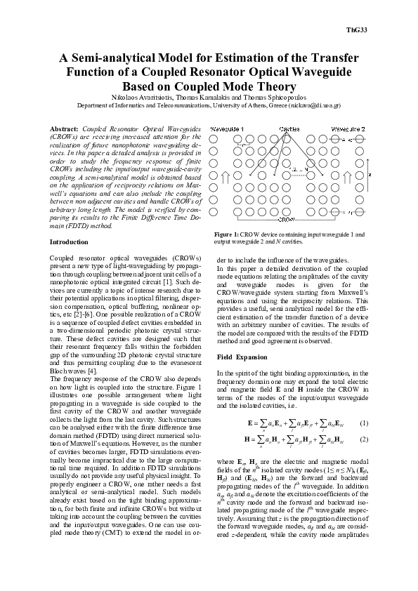 (PDF) A Semi-analytical Model for Estimation of the Transfer Function ...
