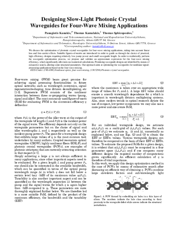 (PDF) Designing slow-light photonic crystal waveguides for four-wave mixing applications