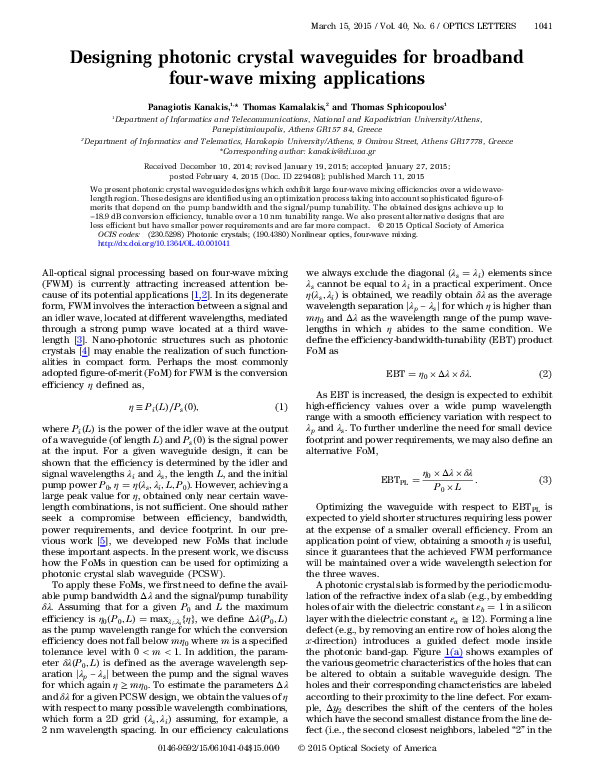 (PDF) Designing photonic crystal waveguides for broadband four-wave mixing applications