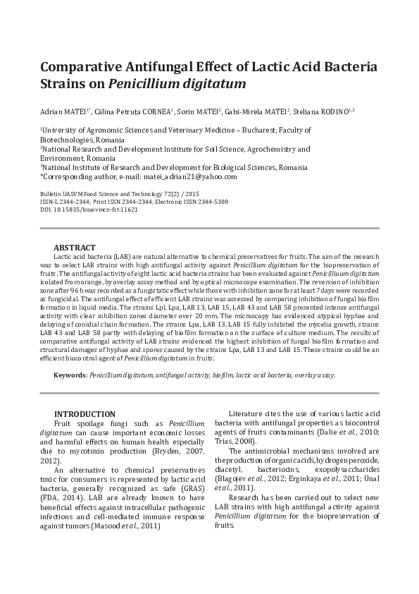 (PDF) Comparative Antifungal Effect of Lactic Acid Bacteria Strains on Penicillium digitatum ...