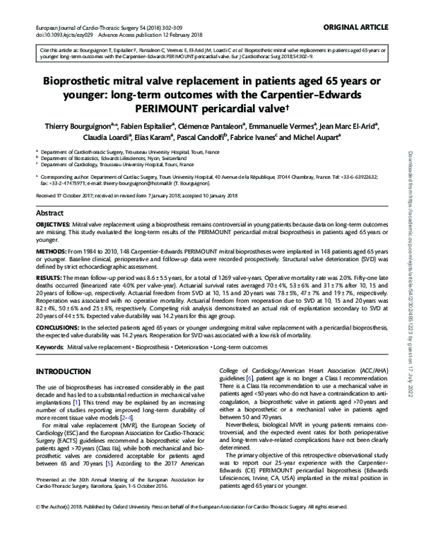 (PDF) Bioprosthetic mitral valve replacement in patients aged 65 years ...