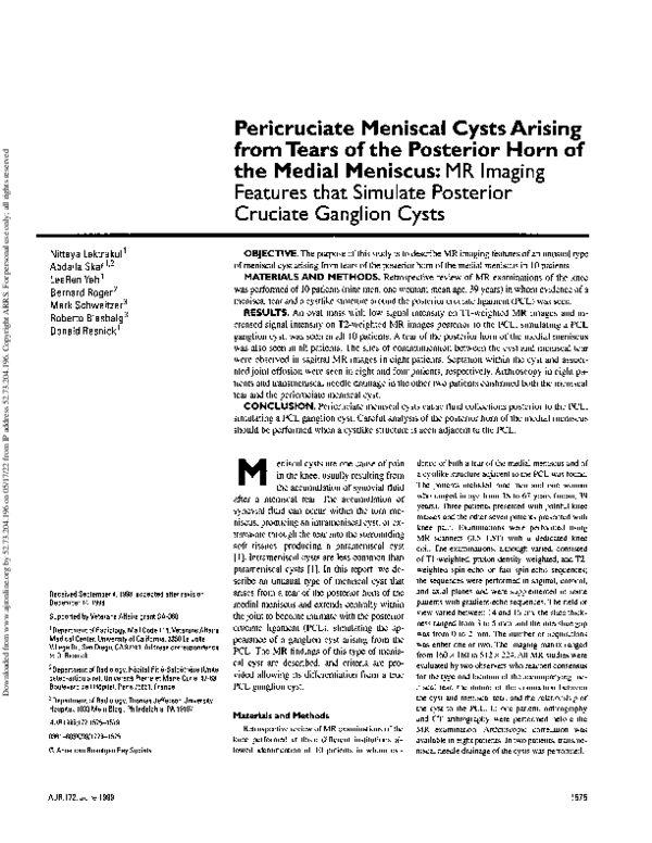 (PDF) Pericruciate meniscal cysts arising from tears of the posterior ...