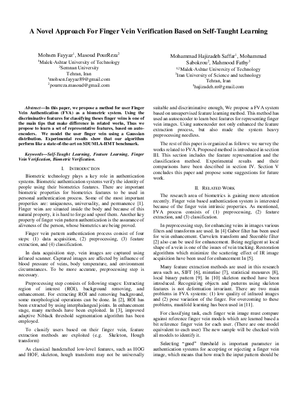 (PDF) A novel approach for Finger Vein verification based on self ...