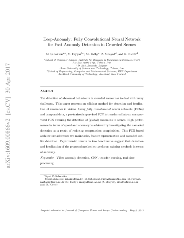 (PDF) Deep-anomaly: Fully convolutional neural network for fast anomaly detection in crowded scenes