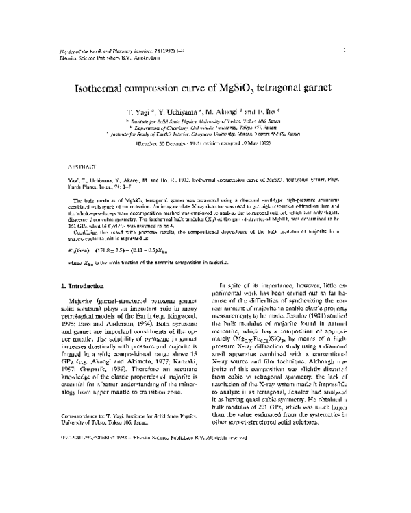 (PDF) Isothermal compression curve of MgSiO3 tetragonal garnet