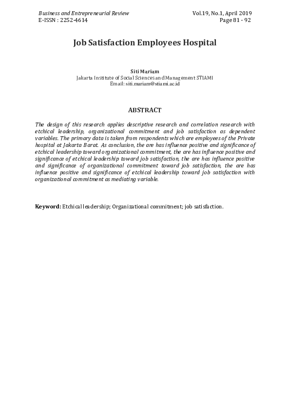 (PDF) Job Satisfaction Employees Hospital | Siti Mariam - Academia.edu