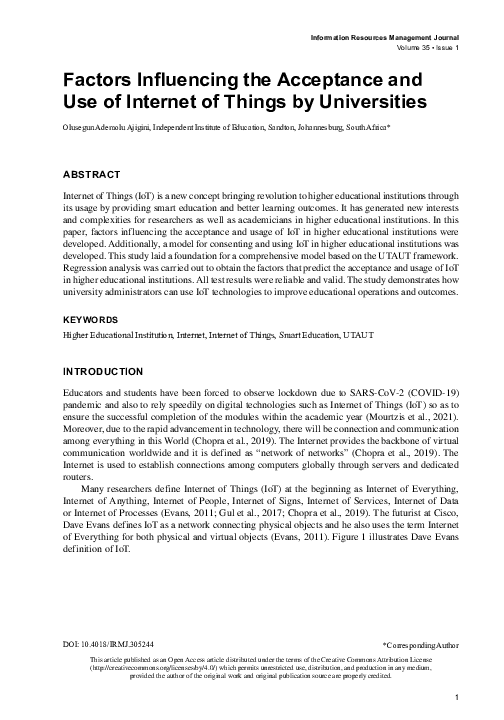 (PDF) Factors Influencing the Acceptance and Use of Internet of Things ...